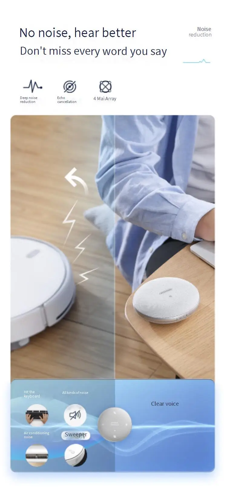 AISPEECH M4 AI 360-Degree Noise Reduction Video Conferencing Microphone
