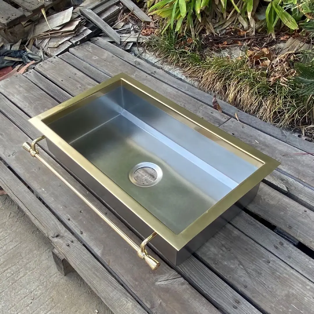 Luxury Italian Design Silver & Gold Drop-In Sink with Brass Towel Bar ...