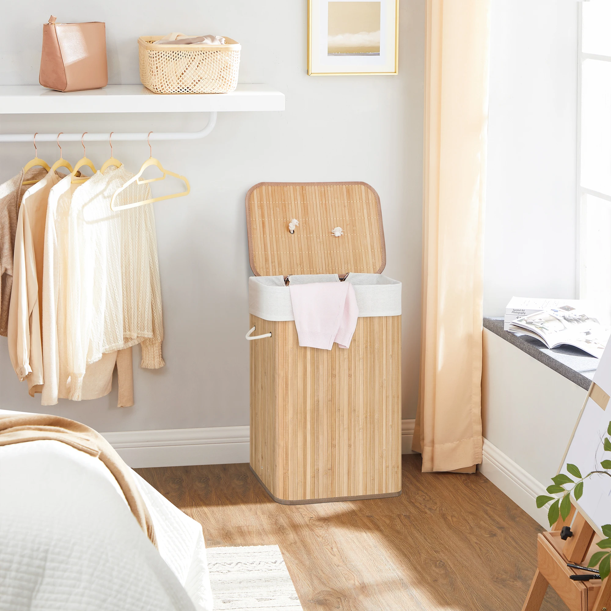 SONGMICS Folding Laundry Hamper with Lid - Eco-friendly