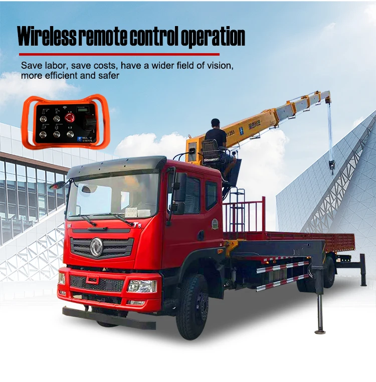 10 Ton Telescopic Boom Crane Mounted Truck Straight Arm Remote Control ...