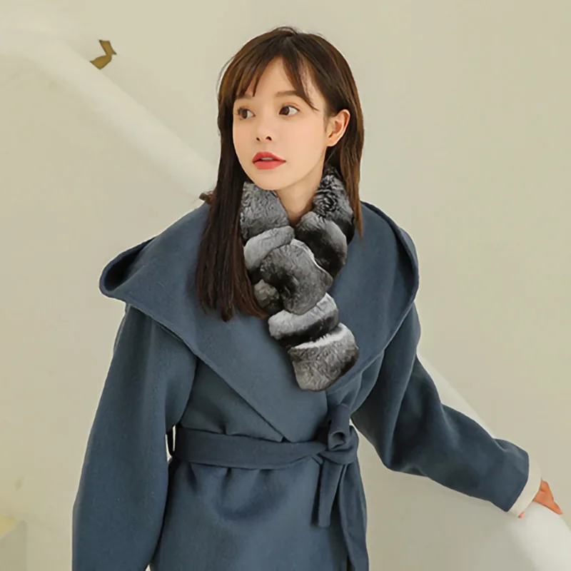 Chinchilla Fur Scarf - Soft, Real Fur Collar Scarves