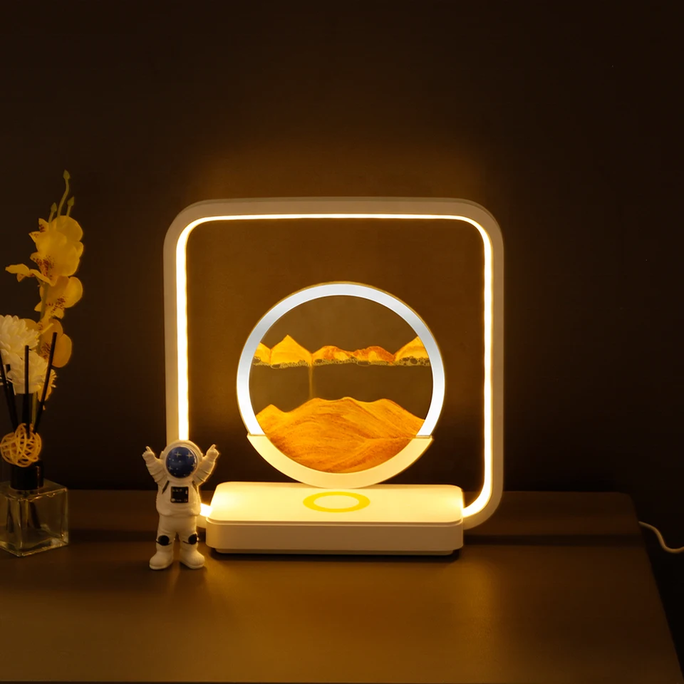 Dimmable 3d Art Quicksand Painting Table Lamps Hourglass Sandscape Lamp ...