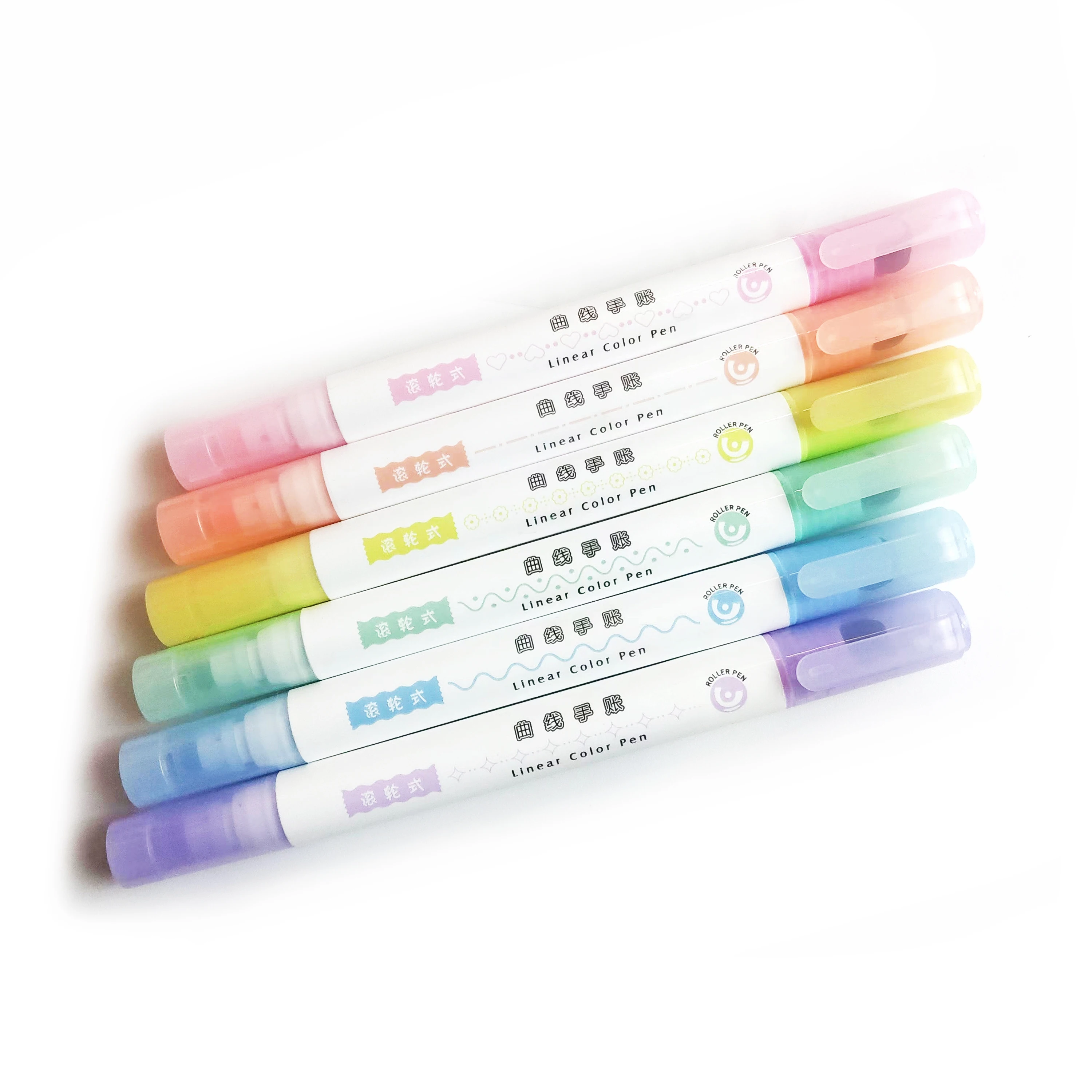 6 Different Curve Shapes Roller Stamp Highlighter Set 2/3/6 Colors ...