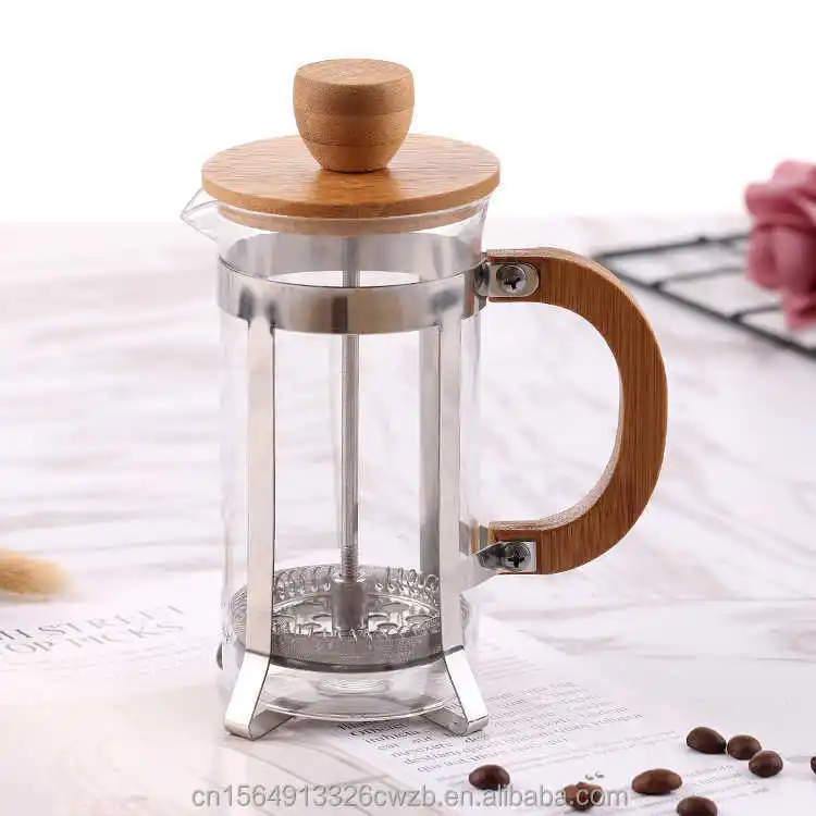 Olive Wood High Borosilicate French Press Pot Hand Pressure Coffee Pot ...
