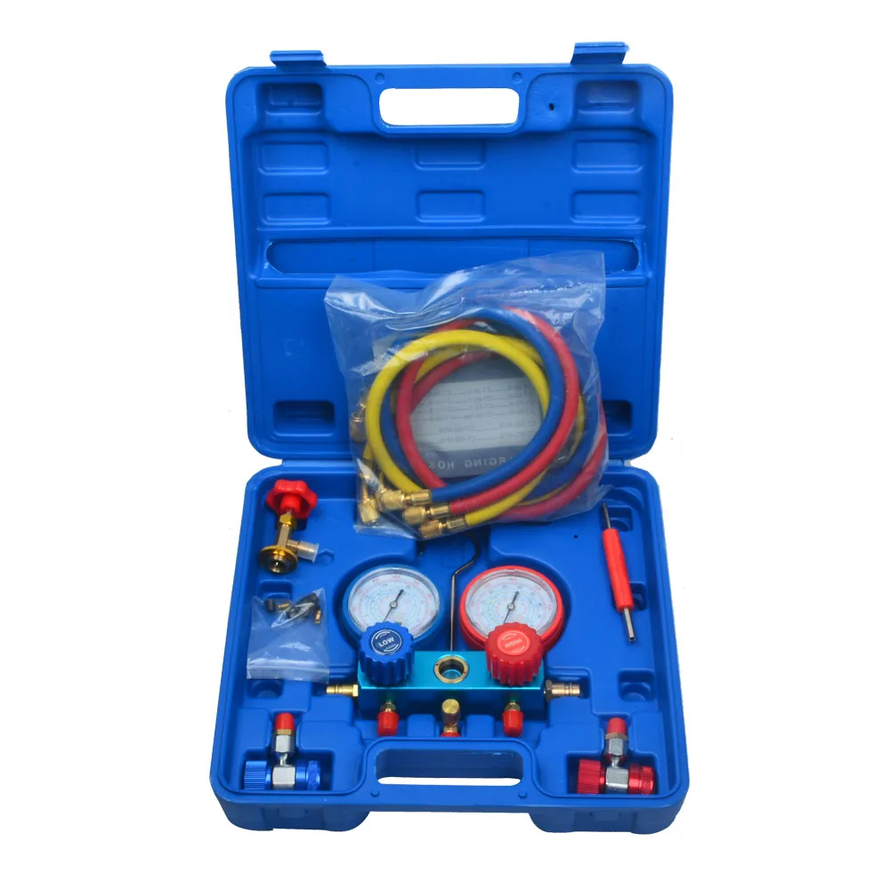4 Way Car Ac Manifold Gauge Tool Set For R134a With Antishock Hose ...