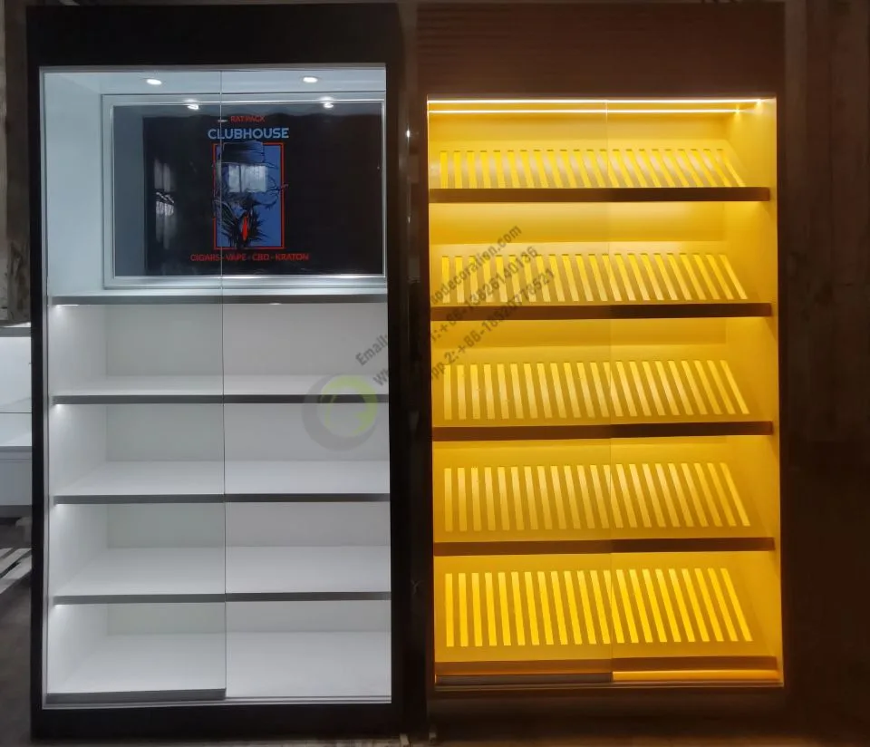 Custom Wooden Shelves Glass Double Door Cigar Humidor Cabinet Cigar ...