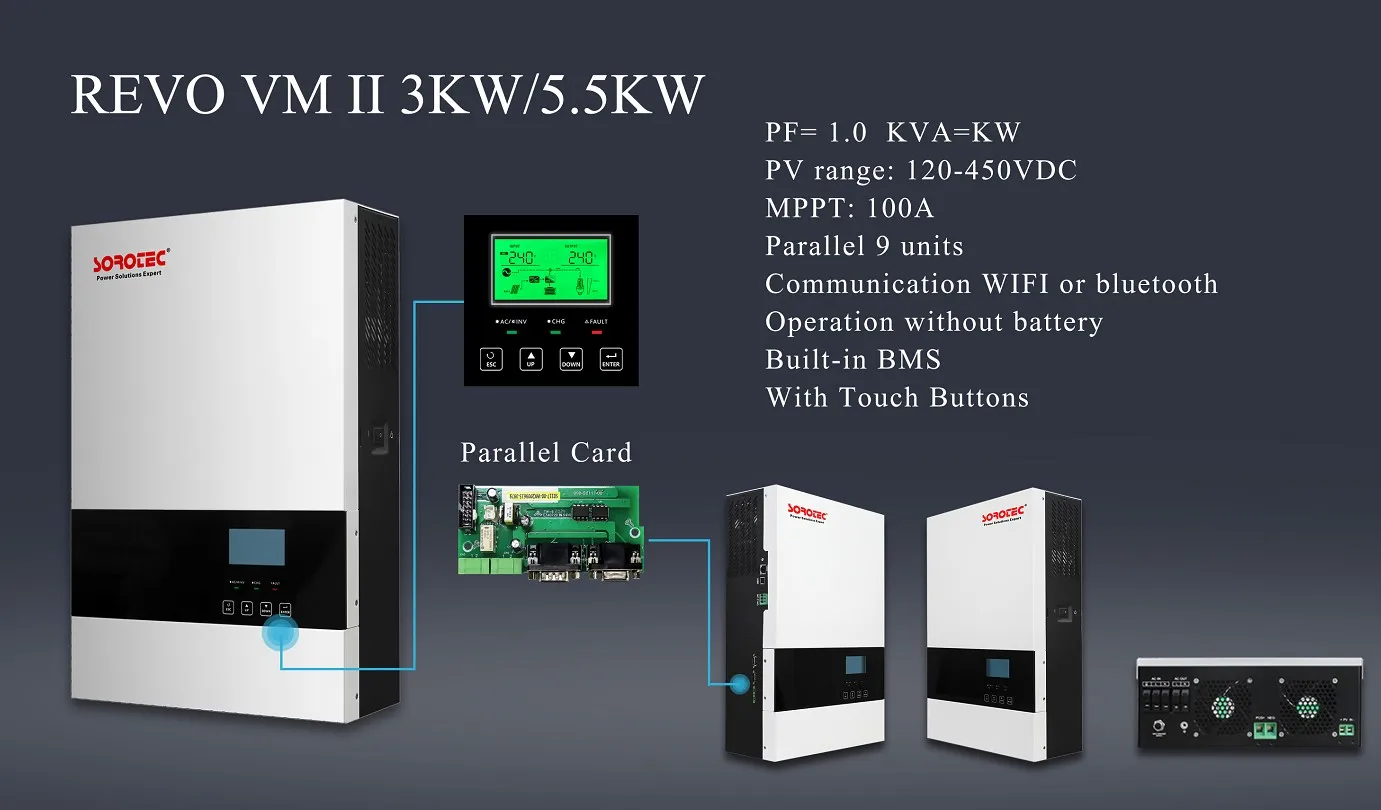 SOROTEC REVO VM II 5.5K Hybrid Solar Inverter 5500W 48V with 100A MPPT ...
