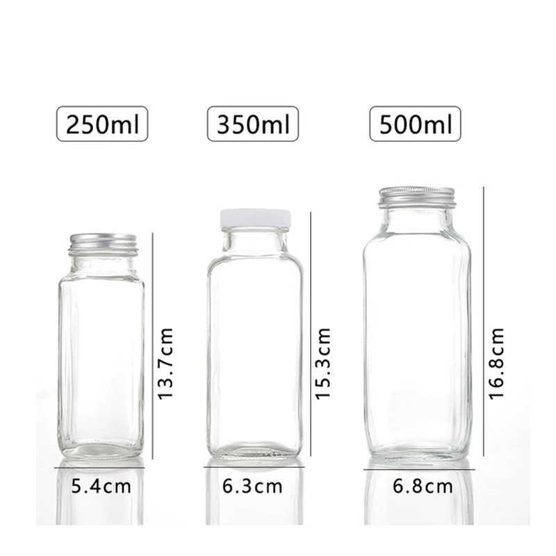 Clear French Square Beverage Glass Bottle - 8oz, 12oz, 16oz