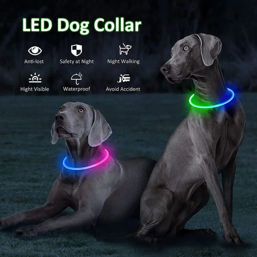 Pet Supplies Dual RGB Color LED Light up Dog Collar Waterproof Cat ...