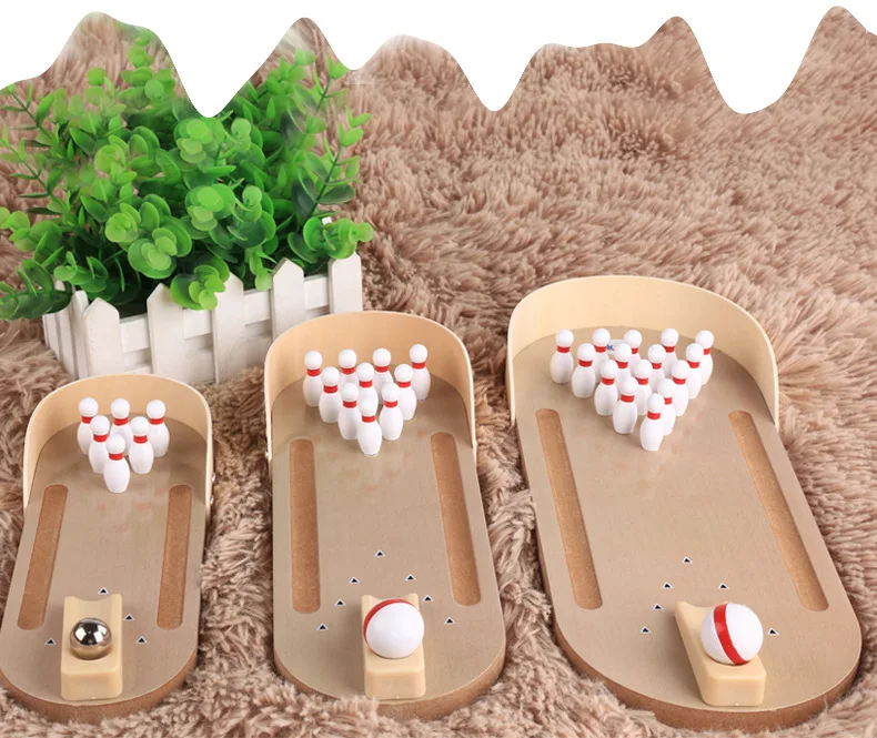 Indoor Kids Tabletop Top Game Wooden Desktop Bowling Game Wooden Mini ...