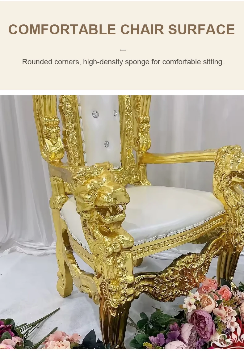 King and Queen Gold Luxury Wooden High Back Royal Bride Wedding Throne ...