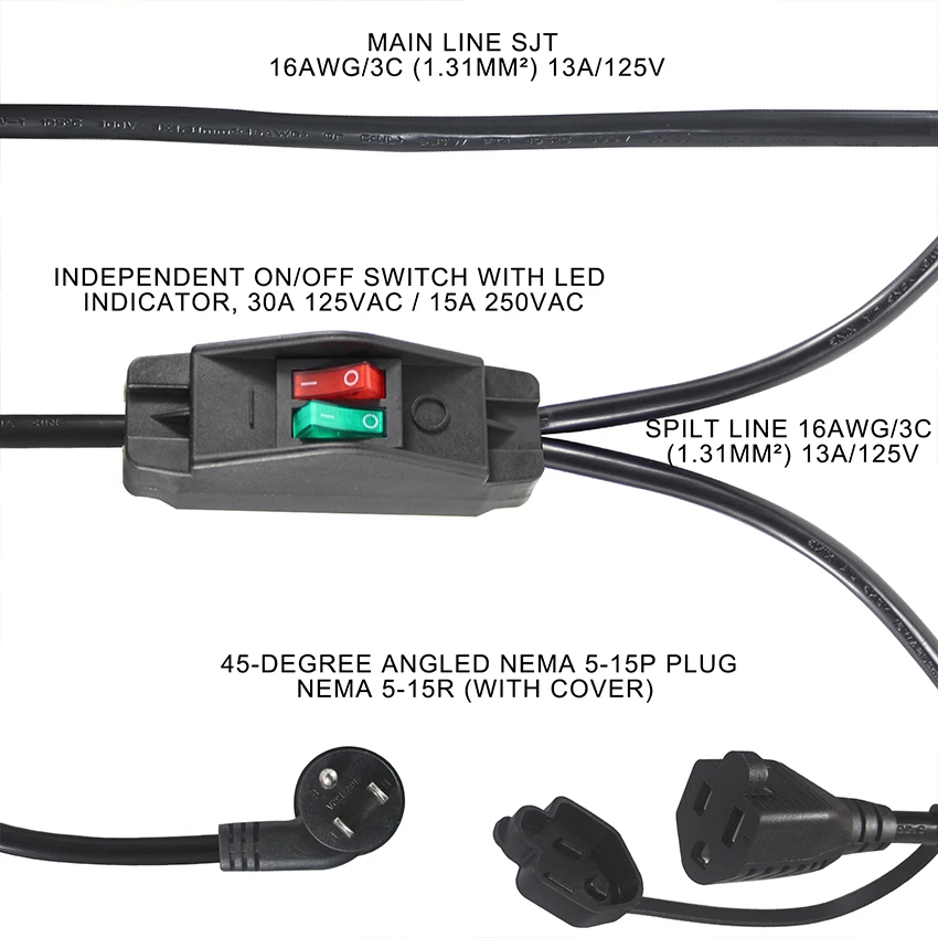6-foot 2 In 1 Nema 5-15p To Nema 5-15r 2 Ways Branch Us Plug Computer ...