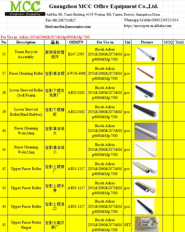 Copier Part Drum Cleaning Brush for Ricoh Aficio 1050 1060 1075 1085 ...