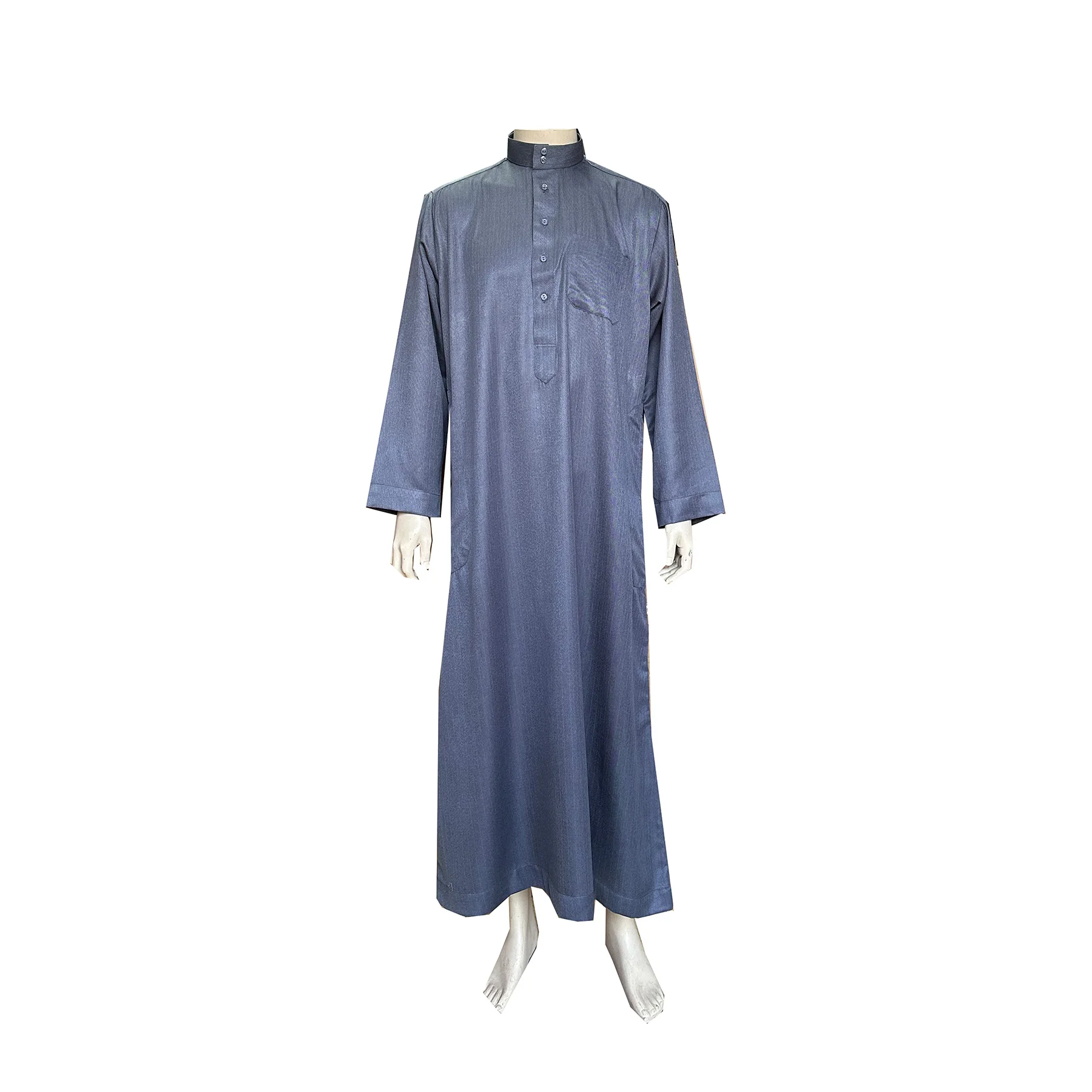 Qatari Style Mens Thobe Embroidery Islamic Long Sleeve Thobe Robe ...