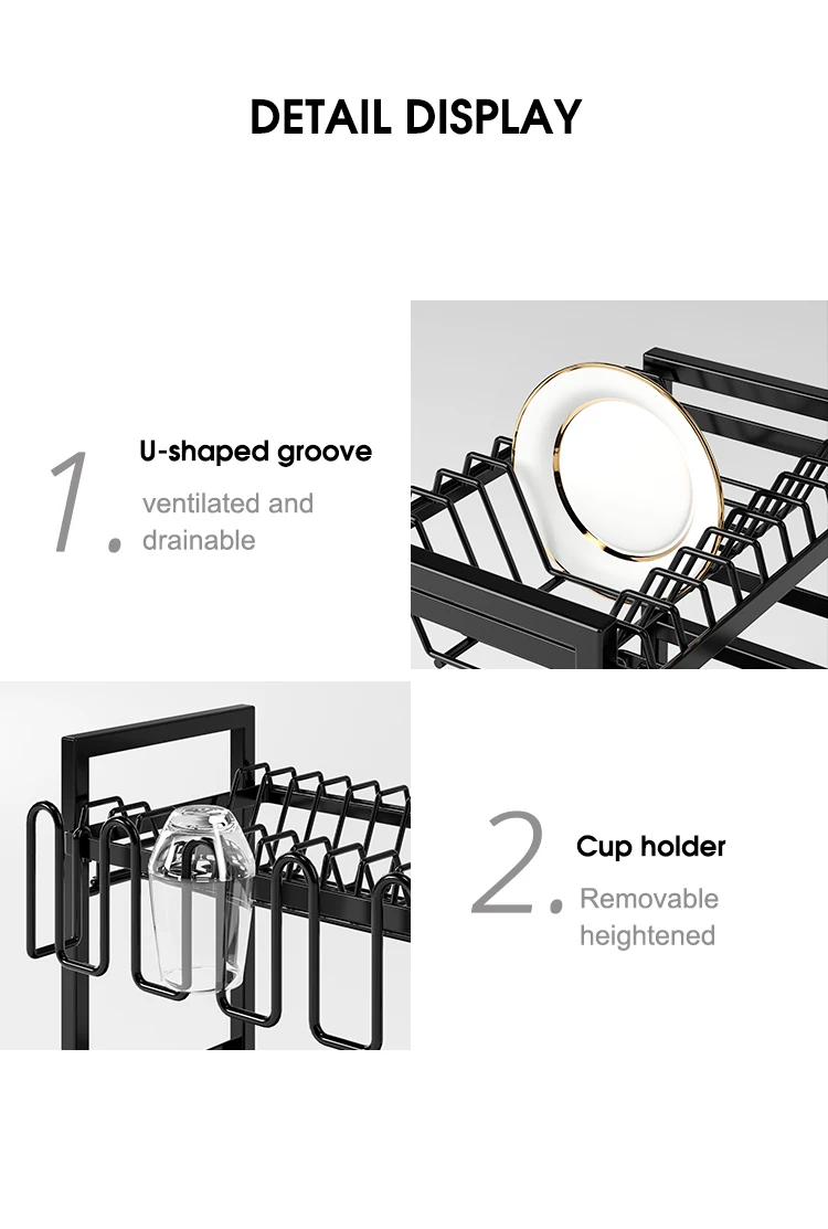 2 Layer Detachable Multifunctional Black Kitchen Shelf Plate Dish ...