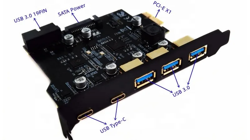 5 Usb 3.0 Pci-e 1x Expansion Riser Card With 3 Type-a + 2 Type-c ...