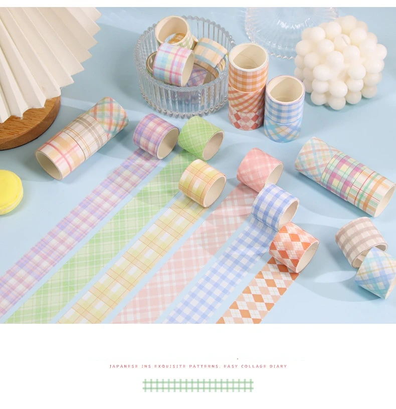 Fresh Grid Pattern Color Basic Manual Washi Tape Set