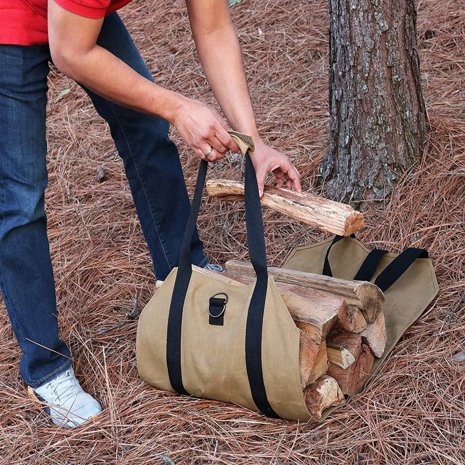 Custom Heavy Duty Waxed Cotton Canvas Firewood Packaging Bag Firewood ...