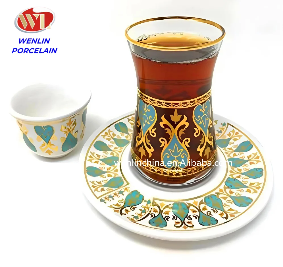 Arabic Luxury Glass Coffee Tea Set Mugs Porcelain Cawa Cup Turkish Gift ...