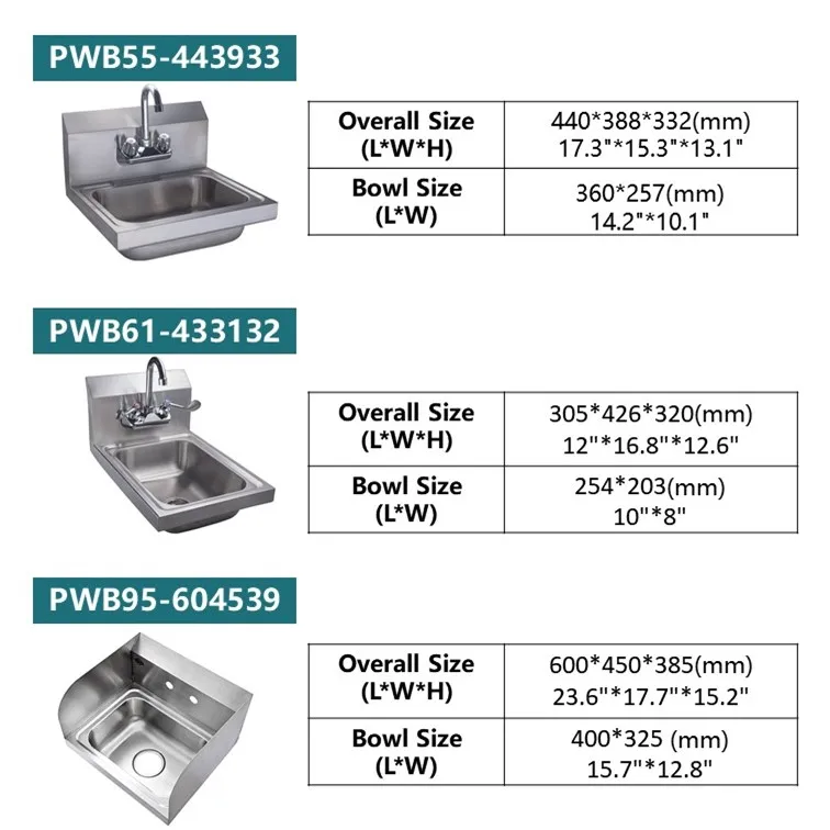 Customized Commercial Kitchen Hand Sink Basin 304 Stainless Steel