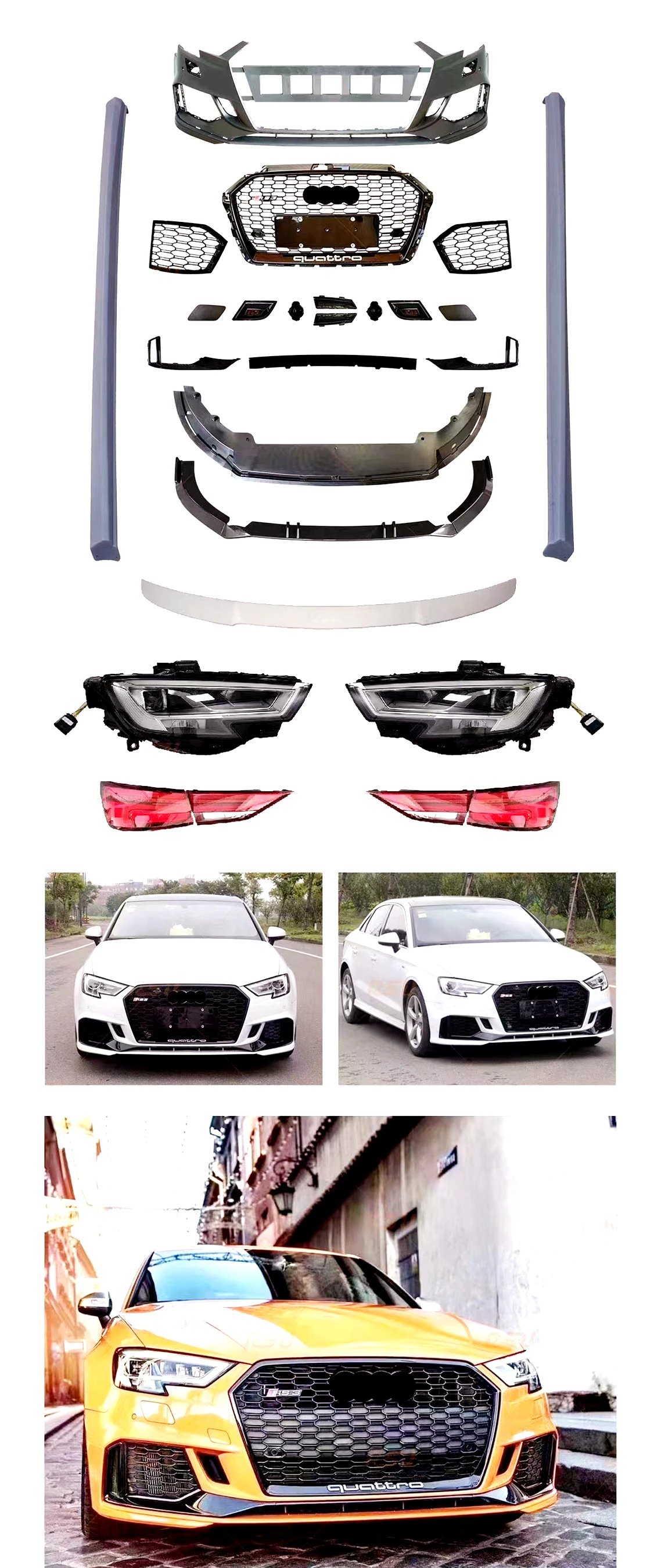 Auto Front Bumper With Led Headlights for Audi A3 S3 8V Facelift 2017 ...
