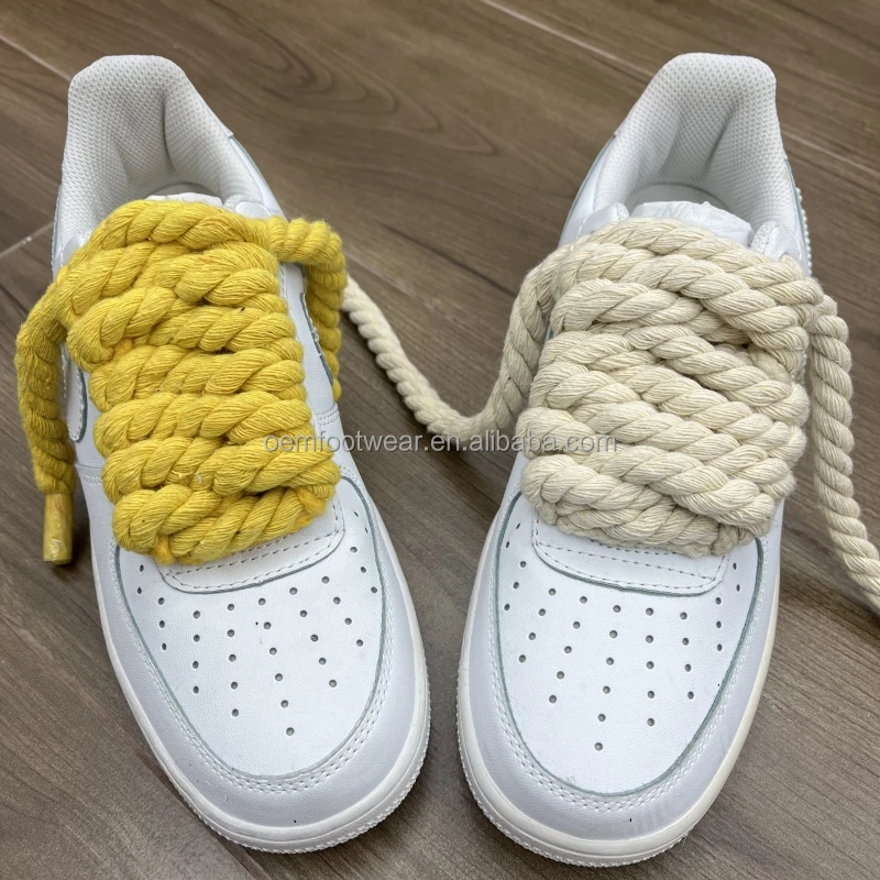 Customized Color 10mm Round Thick Cotton Rope Twisted Shoelaces For Low ...