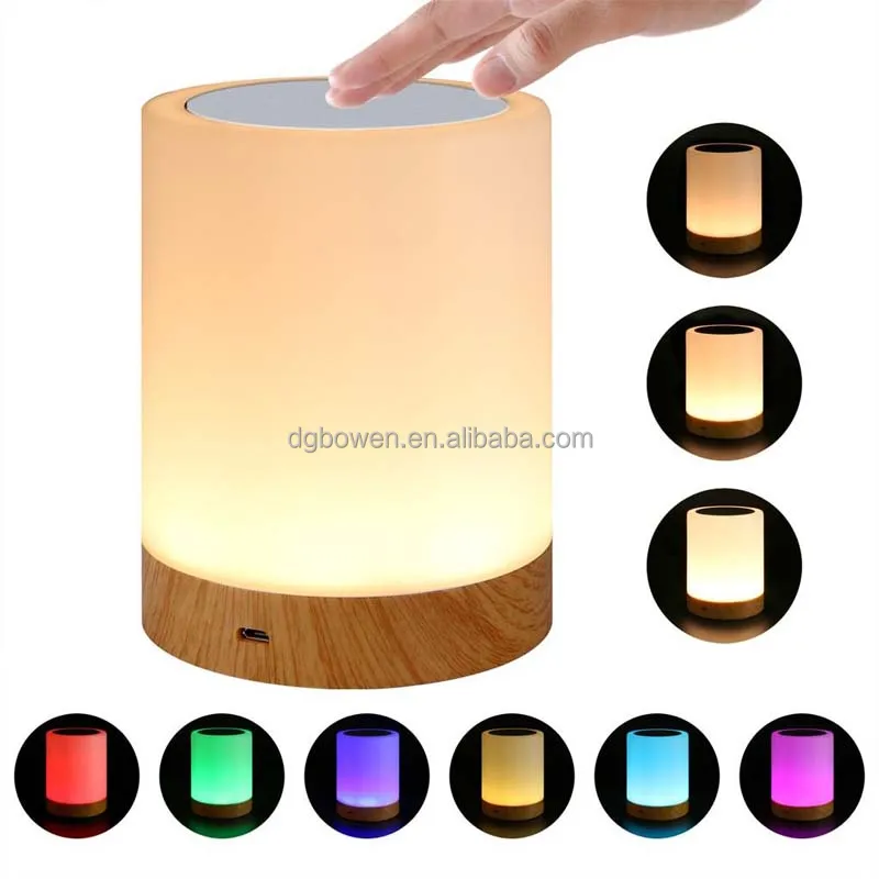 Wood Grain Night Light Led Touch Bedside Table Lamp Usb Rechargeable ...