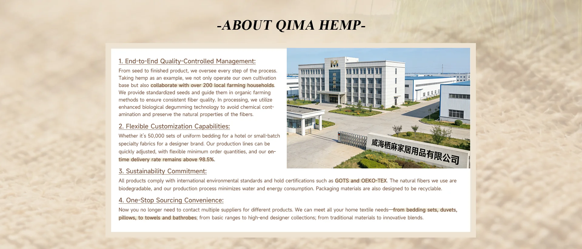 Company Overview - Weihai Qima Home Furnishings Co., Ltd.