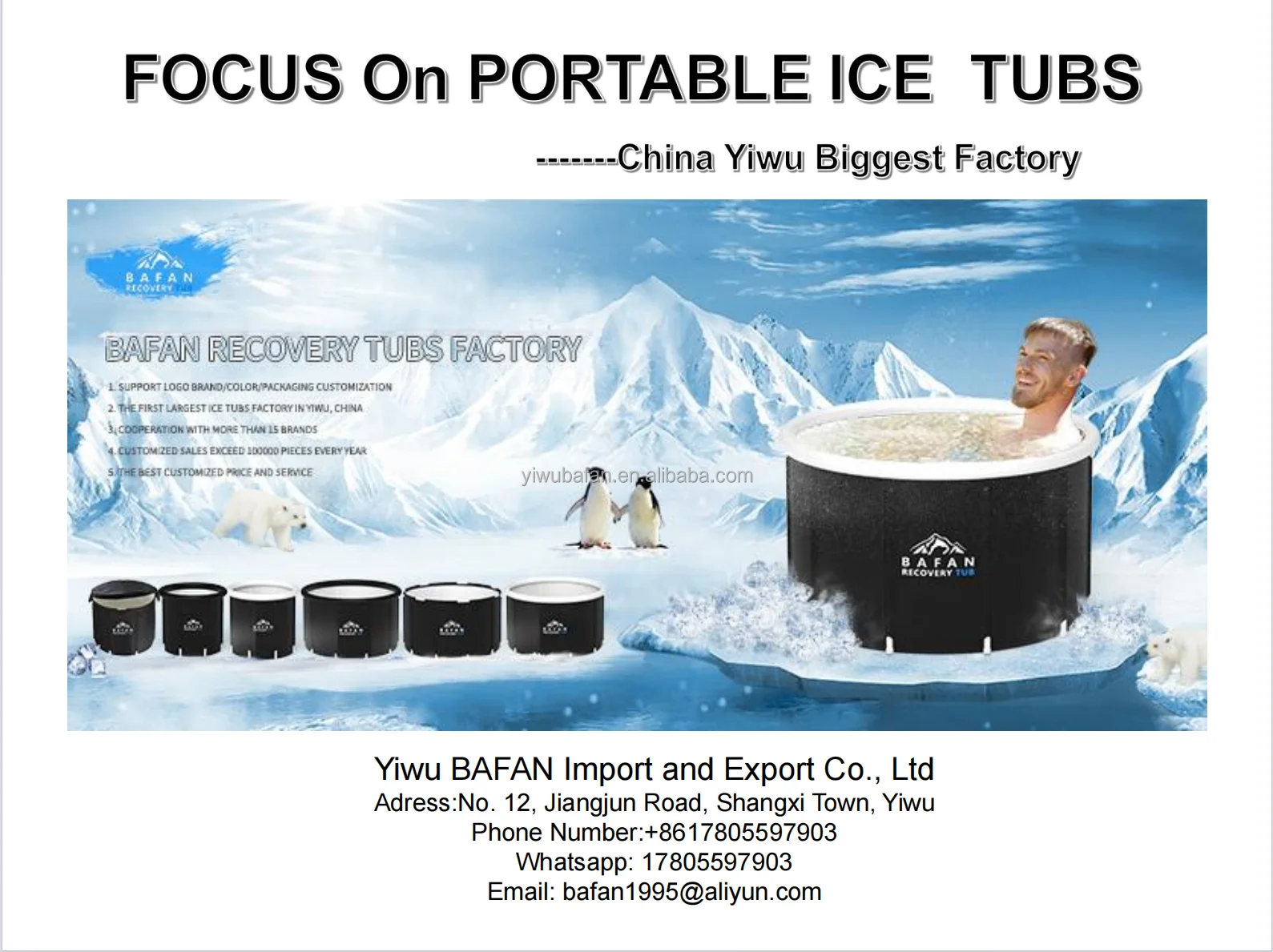 Bafan Brand 100*72CM Fitness Large Ice Bath Portable Baths