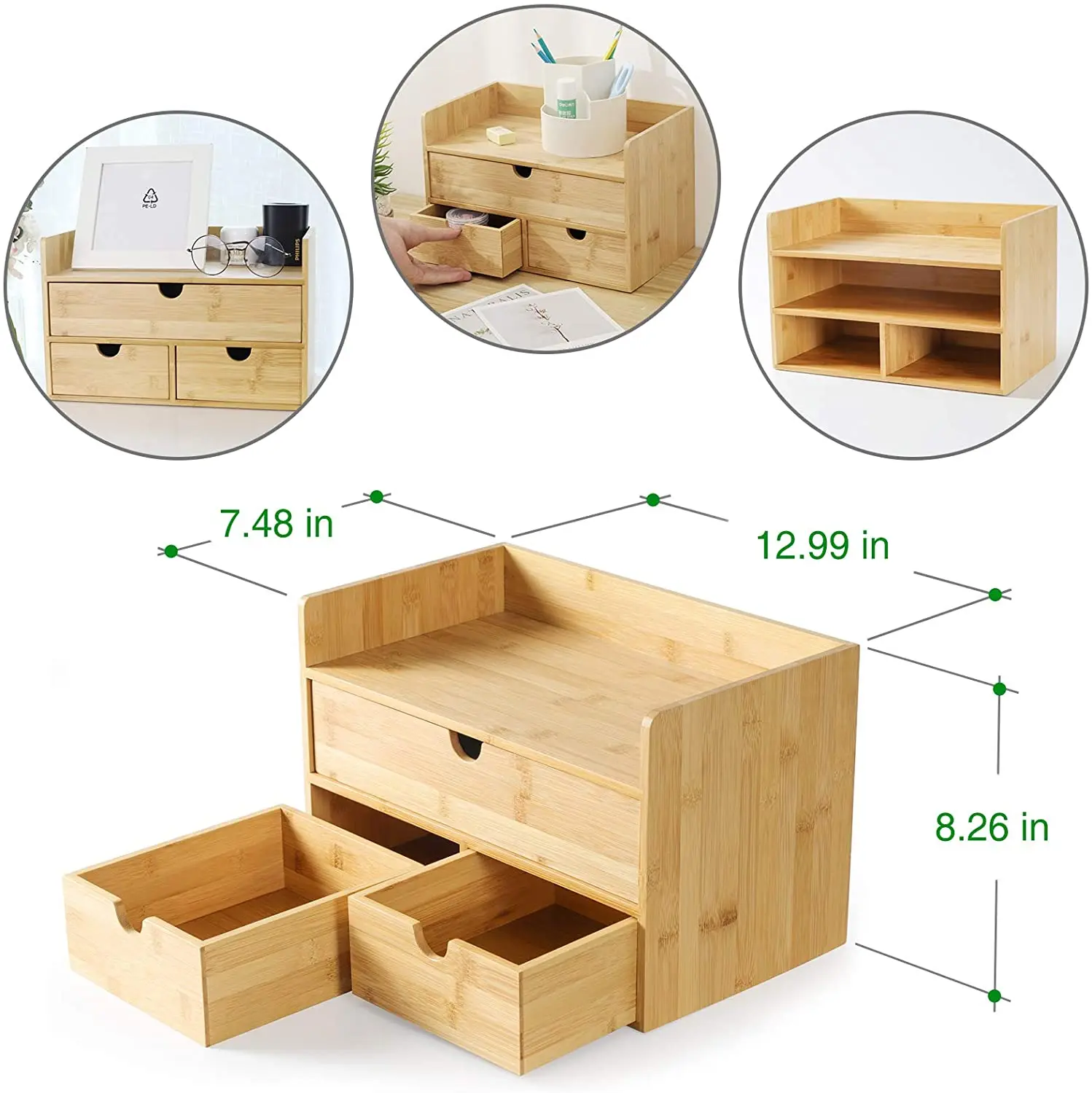 Bamboo Wood Desk Organizer With Drawer,Multifunctional Desktop File ...