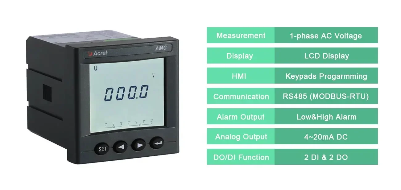 Acrel Amc72l-av Single Phase Multi-function Meter With Rs485 400v ...