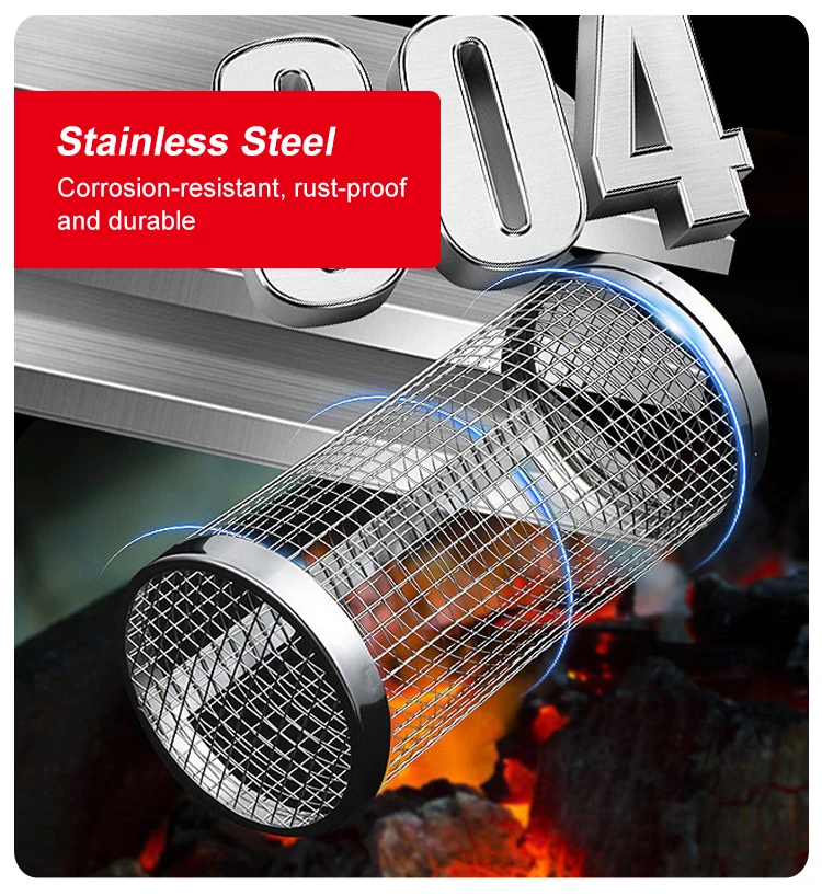 Bbq Roller Grill Basket Round Stainless Steel Bbq Grill Mesh Outdoor ...
