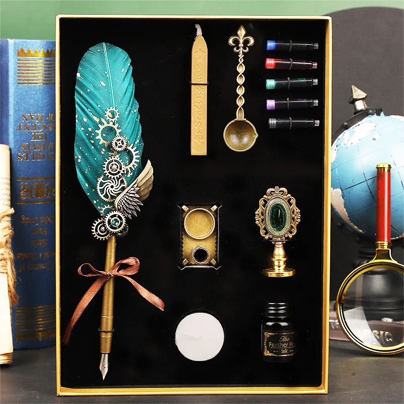 Wholesale Harry Pottee Feather Fountain Pen And Ink Set Peacock Metal ...