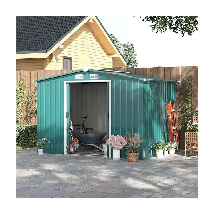 AJUNION Outdoor Backyard Tool House Metal Garden Building Shed Double ...