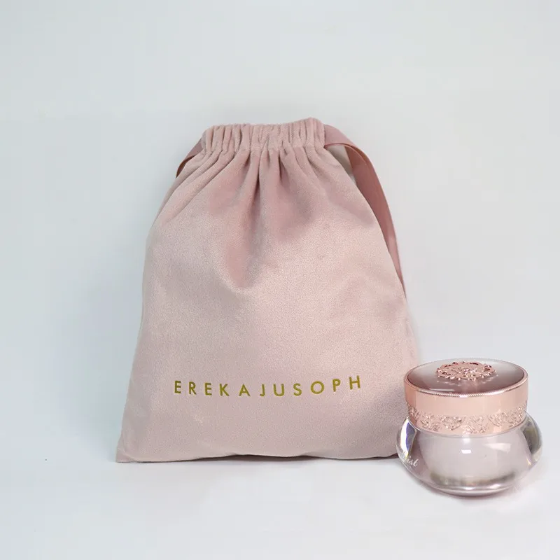 Luxury Soft Pink Velvet Pouch - Customizable Drawstring Bag
