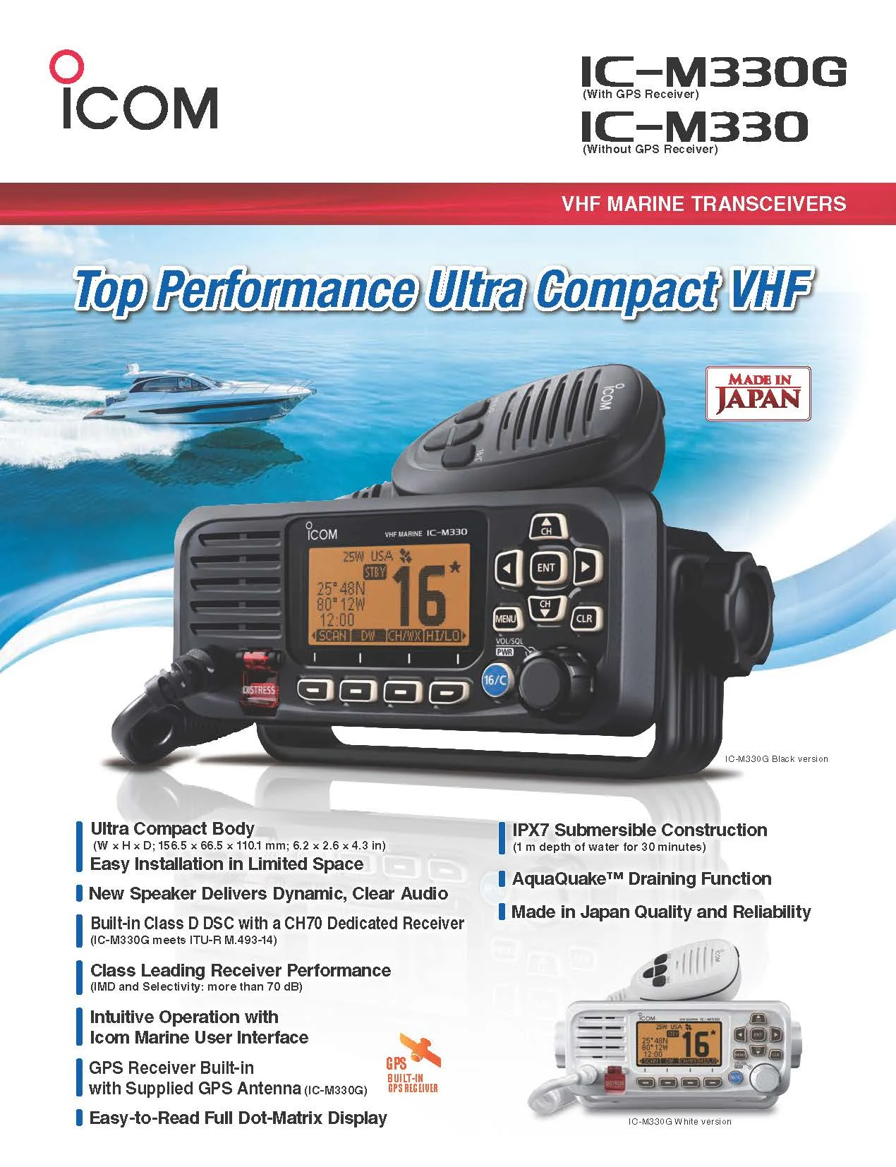 ICOM IC-M330 VHF Marine Radio for Boats & Ship Communication