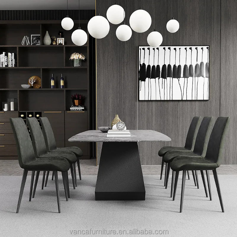 U Shape Dining Table Base Frame with White Marble Top