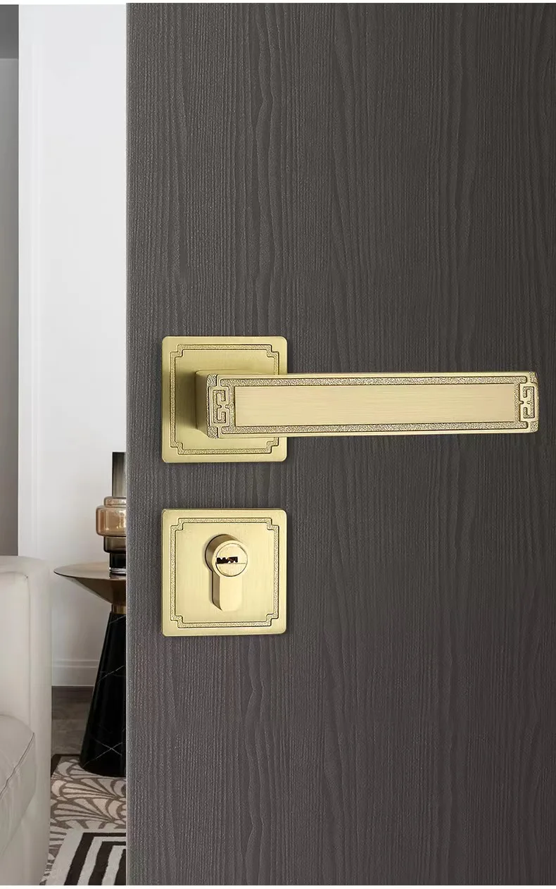 Modern Minimalist Golden Luxury Door Handle Silent Bedroom Door Lock ...