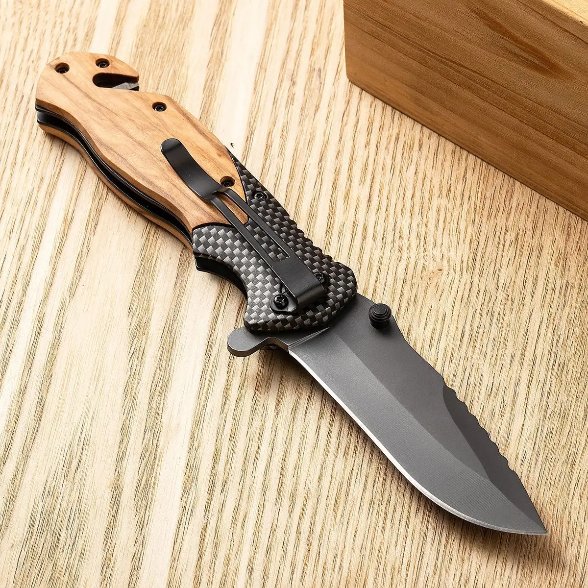 Tlx50 New Design Camping Olive Wood Handle Tactical Folding Knife Edc ...