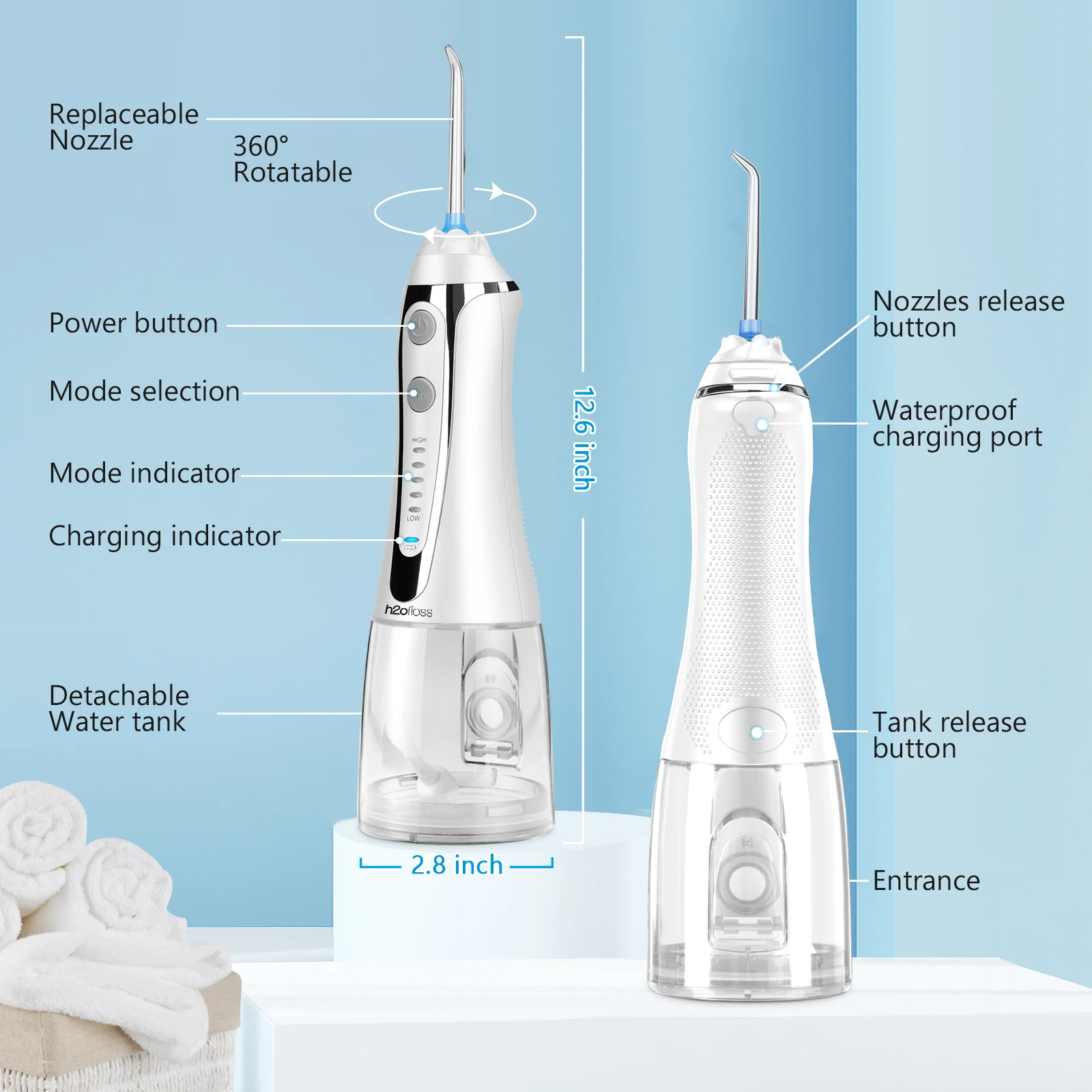 2023 H2ofloss Handheld Cordless Water Flosser For Travel Portable ...