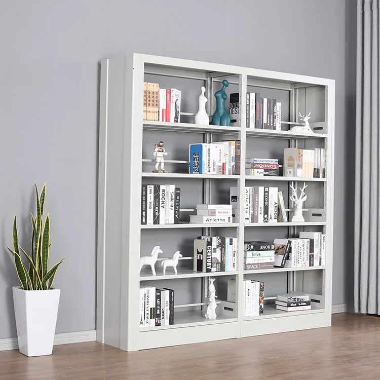 Library Furniture Home Steel Bookshelf Double Sided Display Storage ...