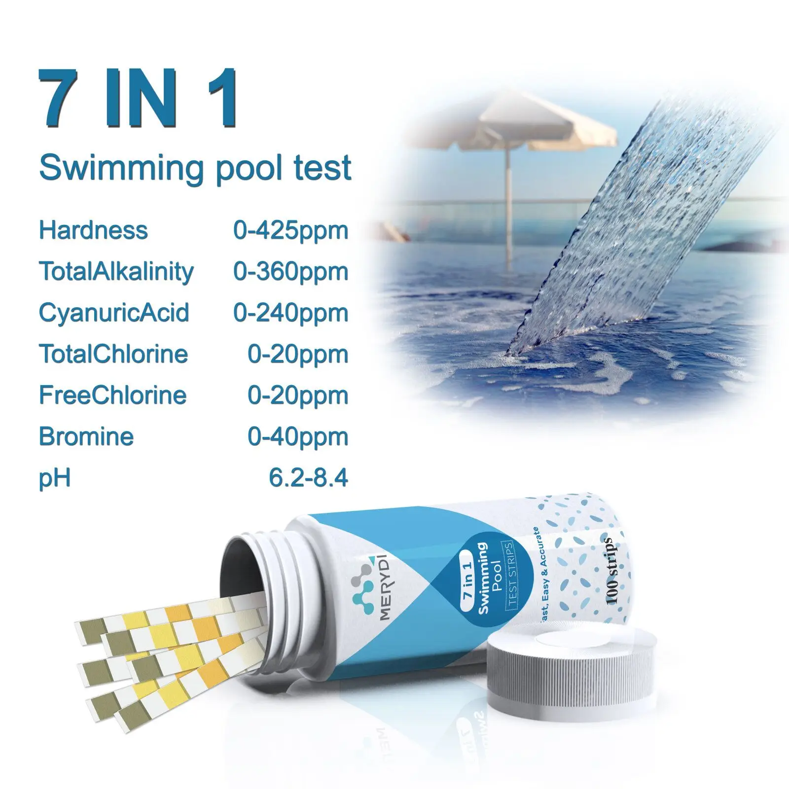 7 In 1 Swimming Pool Water Test Strips 7 Way Detection Pool Chemical ...