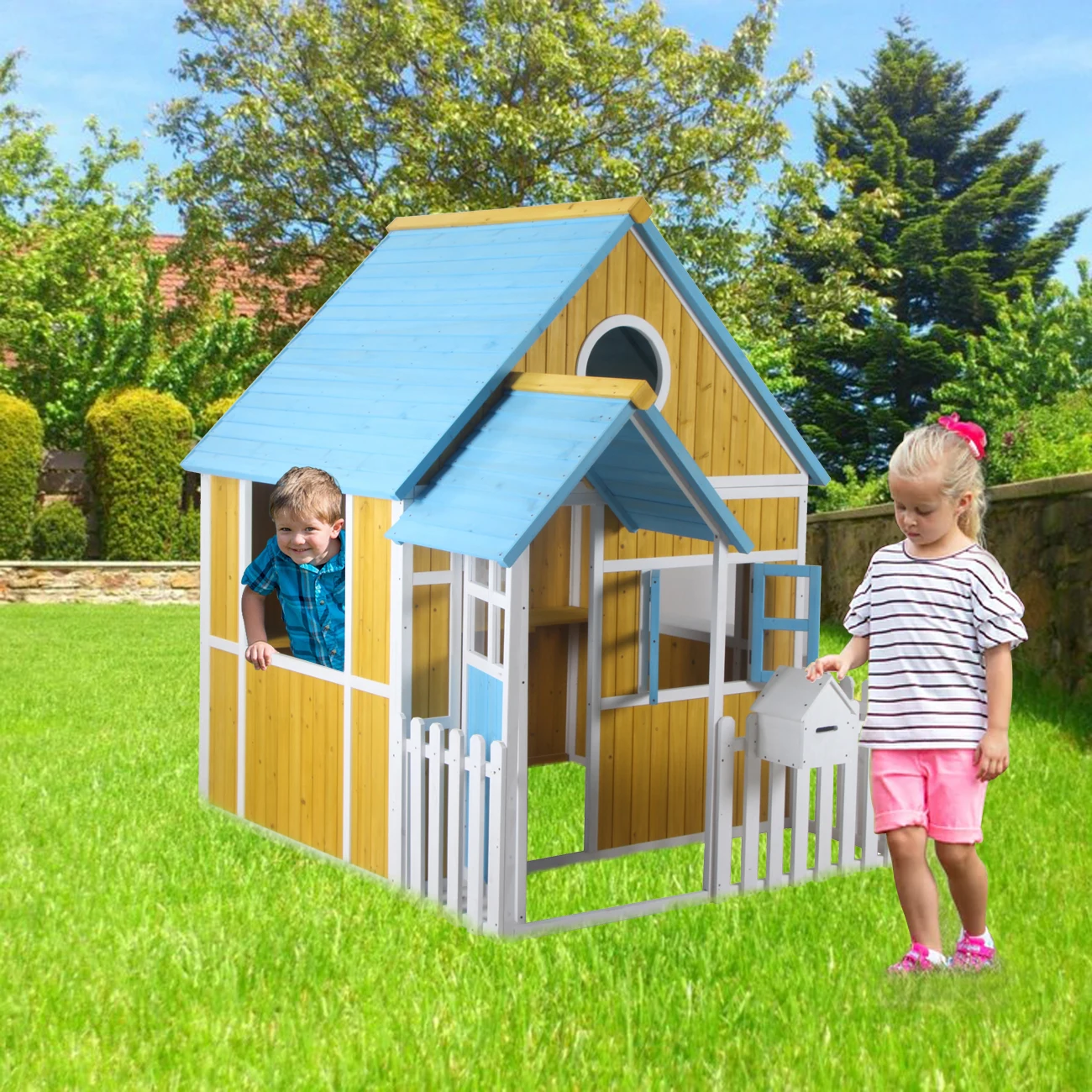 Large Kids Wooden House Outdoor Playground Garden Wood Big Playhouse ...