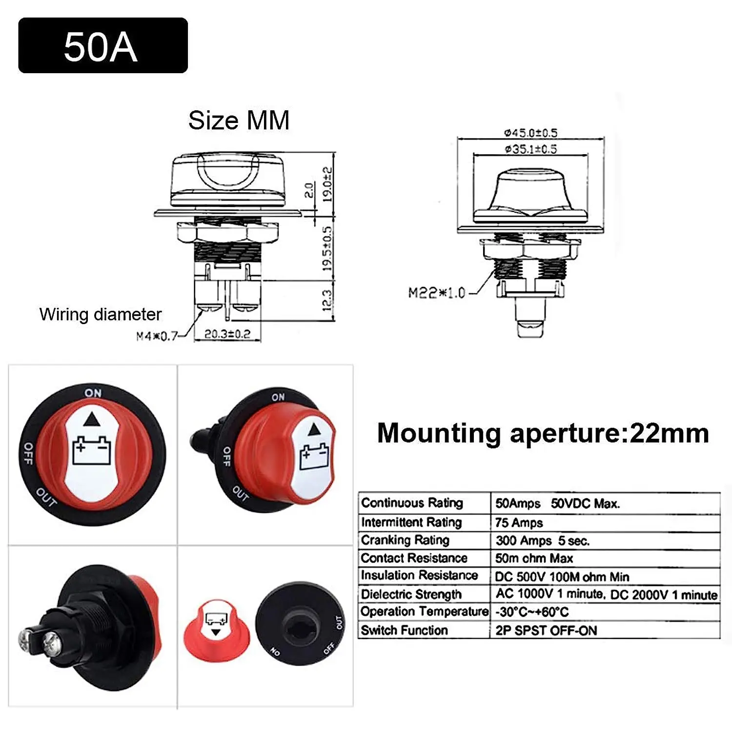 Battery Isolator Selector Switch - 50A Power Disconnect