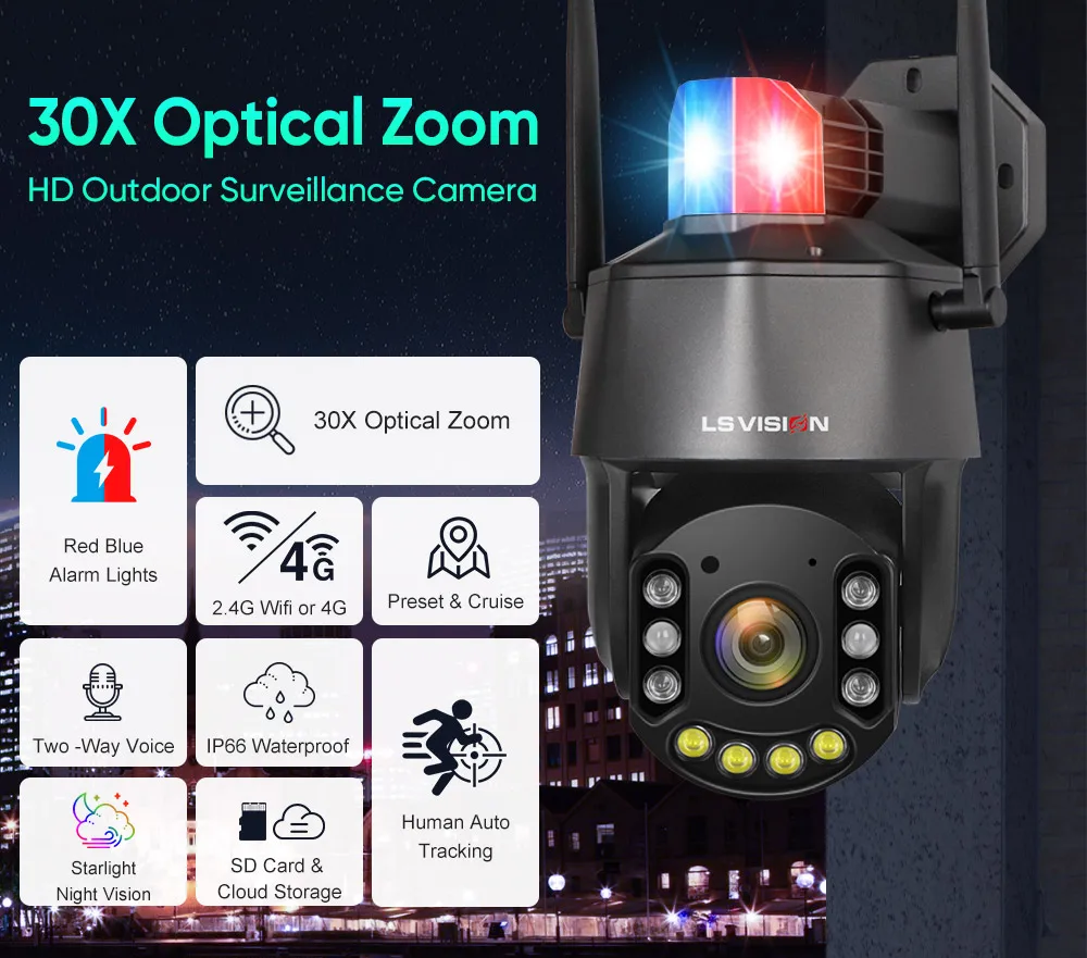 Ls Vision 30x Zoom Ptz Camera 4g Wifi Camera 5mp Pir Humanoid Tracking ...