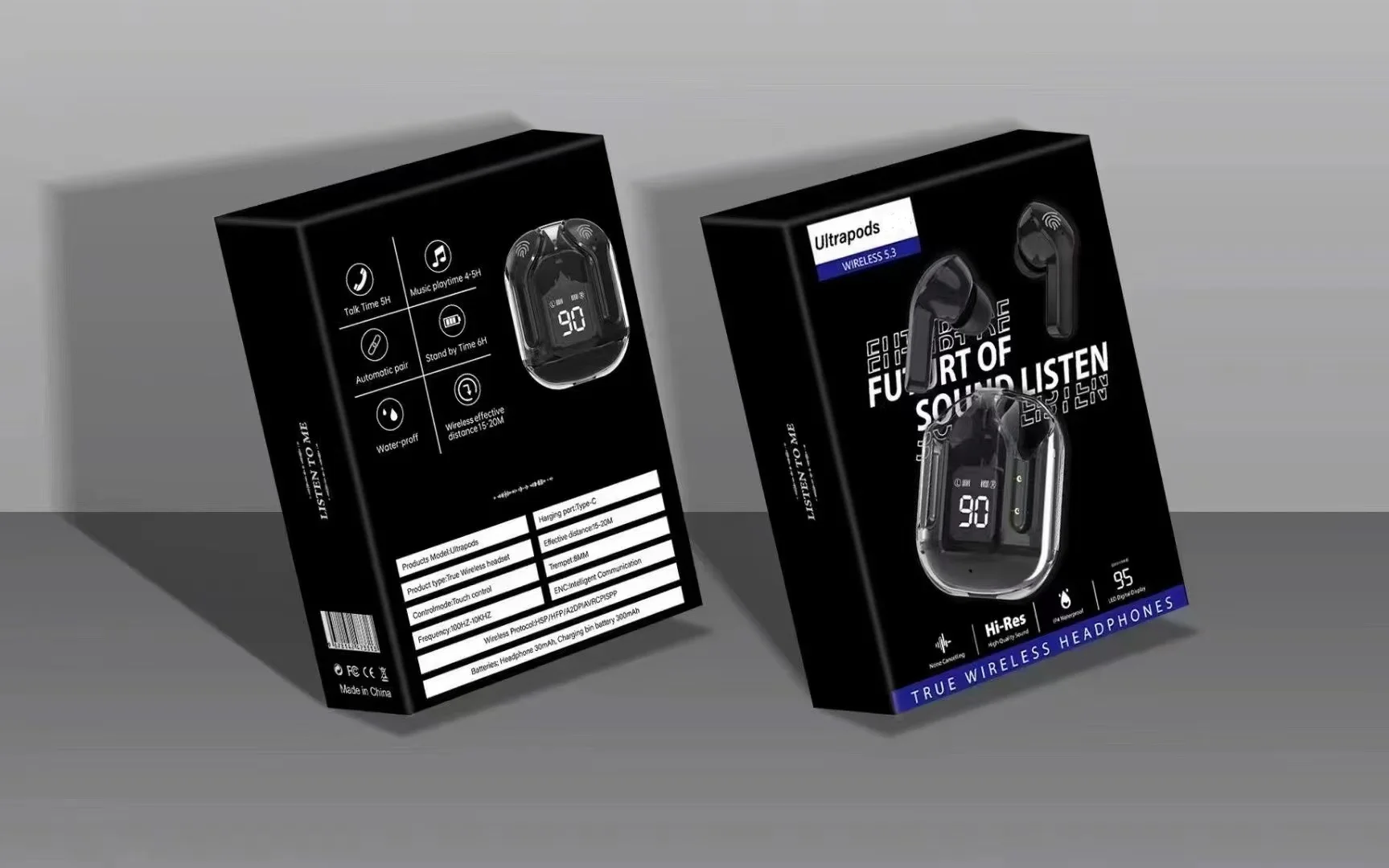 Ultrapods Crystal Portable Bt Led Display Mini Wireless Earbuds Gaming ...