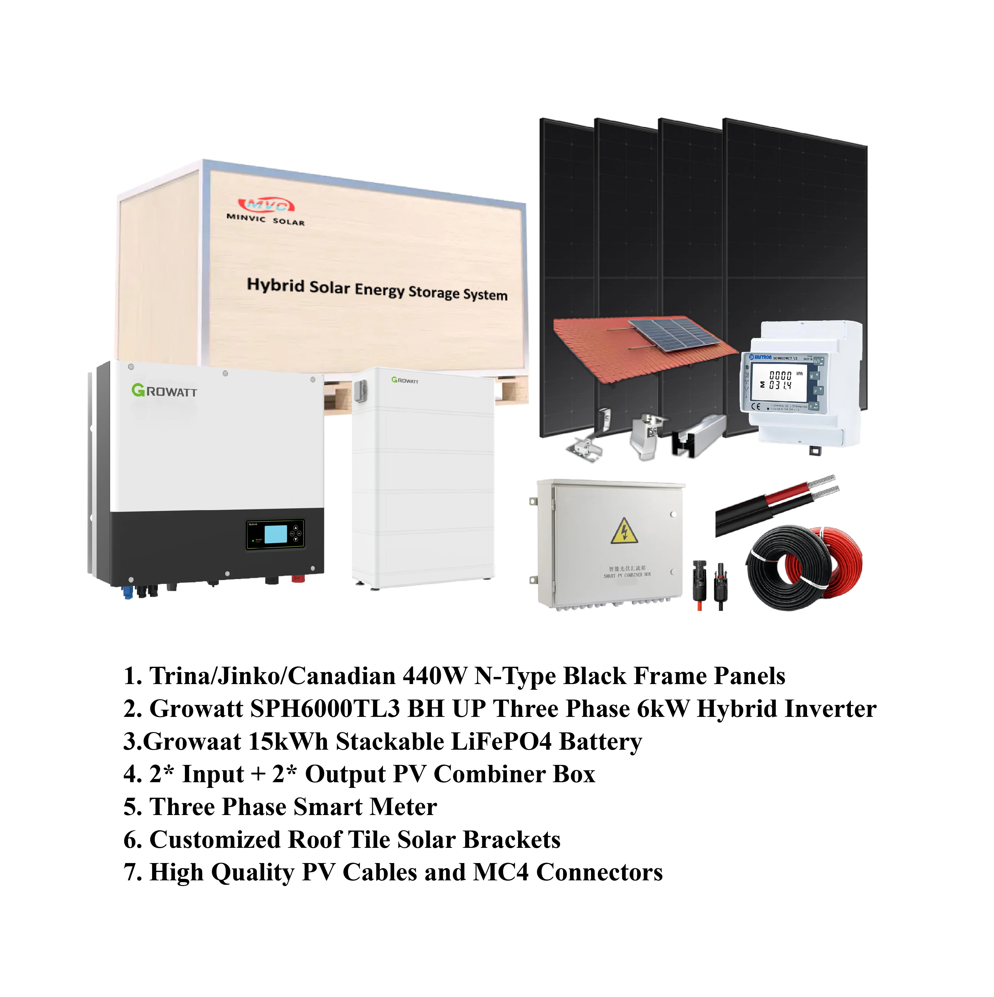 Growatt Hybrid Solar System Longi Hpbc 450w All Black Panels Plus ...