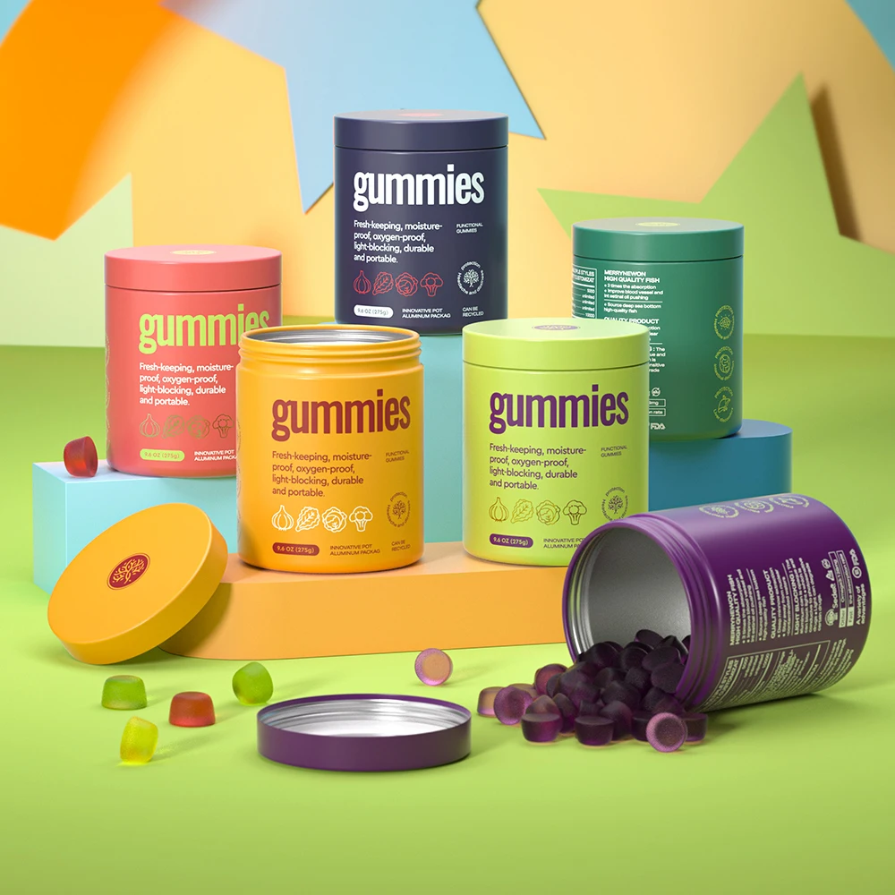 220ml 500ml luxury metal packaging tin can for gummies empty aluminum ...