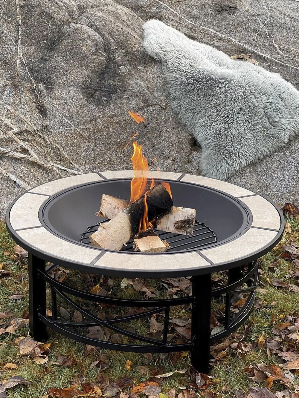 Ceramic Tile Table Top Fire Pit With Bbq Grill And Cooler - Buy Table ...