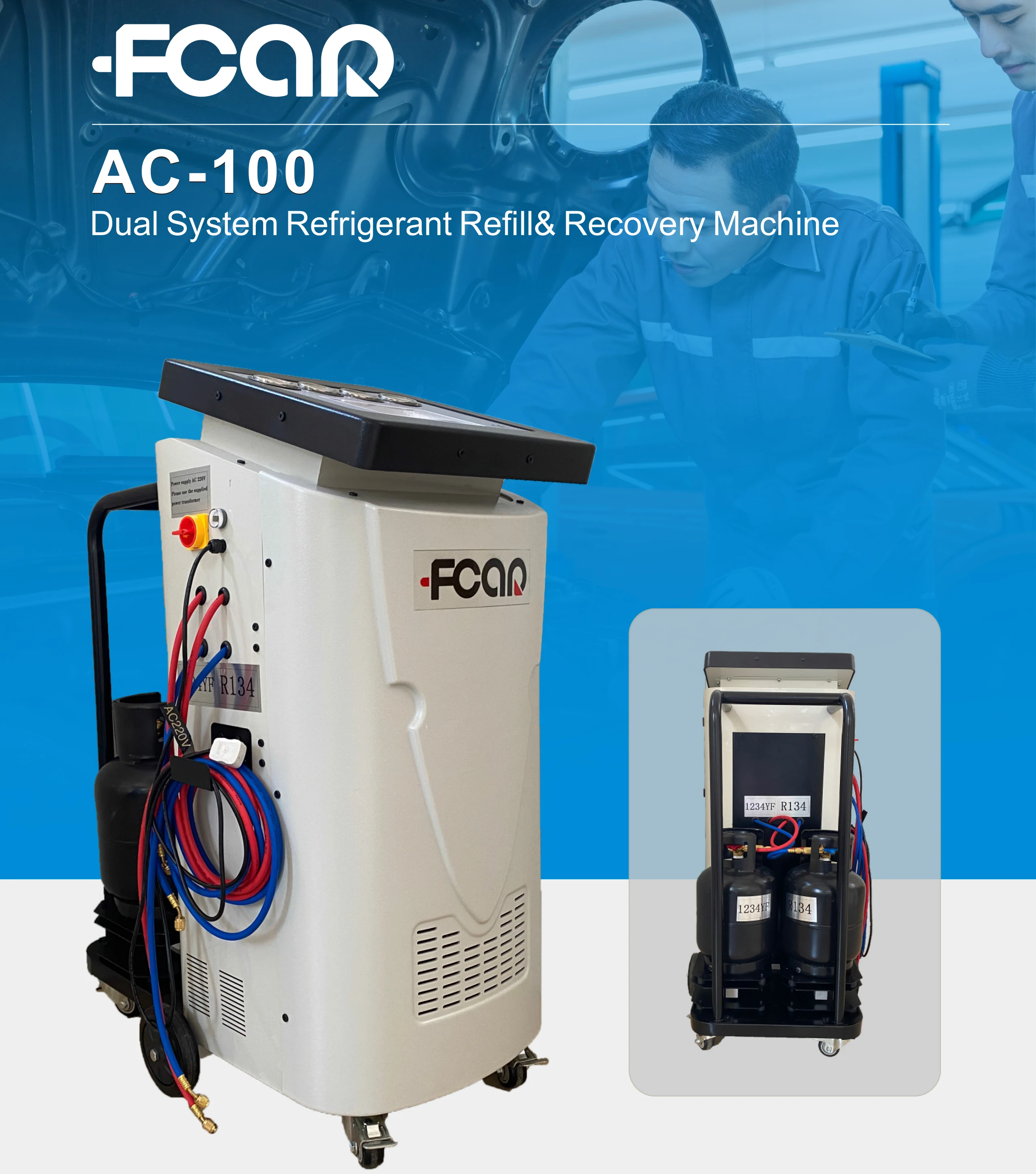 Car Ac Service Machine Fcar Ac-100 Dual System R134 Rf1234 Gas ...